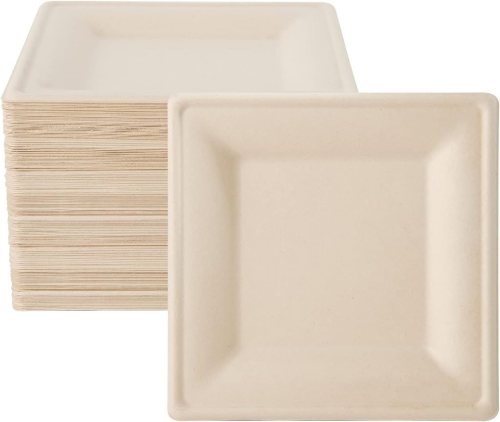Compostable Bagasse Square Plates - W&G Custom Print